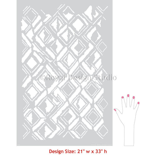 African Kuba Cloth Wallpaper - Tribal Pattern Wall Stencils Decor