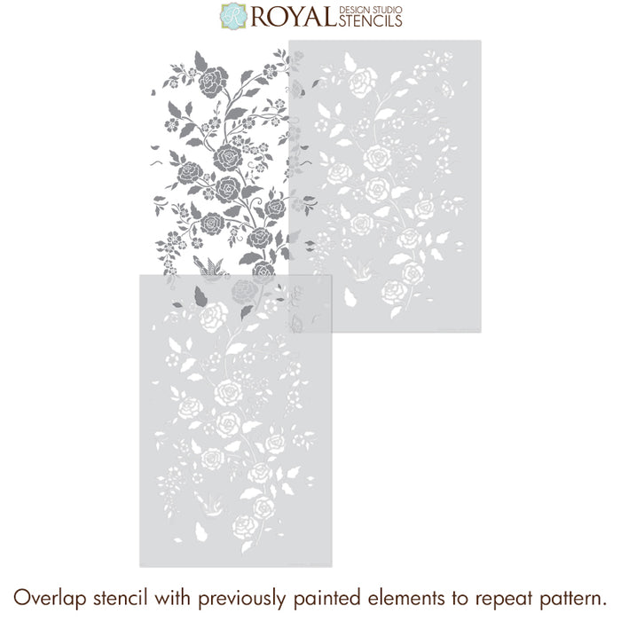 Chinoiserie Floral Panel Wall Stencil Pattern