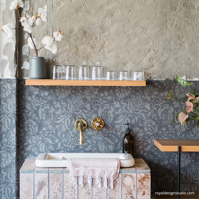 Wall Stencils | Large Allover Brocade Stencil