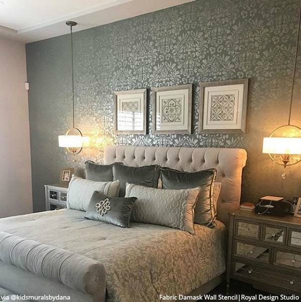Large Damask Wallpaper Stencil | Fabric Damask Wall Stencil