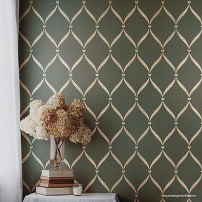 Ribbon Lattice Wall Stencils for Painting Wallpaper Look