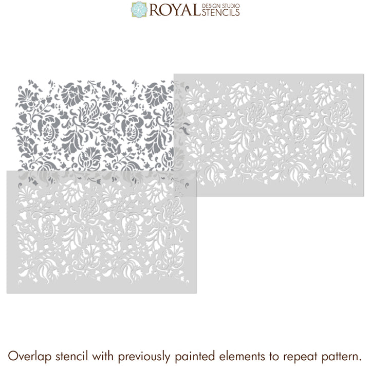 Wall Stencils | Large Allover Brocade Stencil – Royal Design Studio ...
