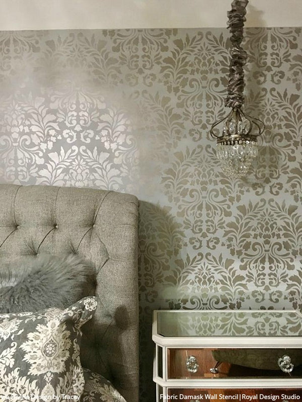 Large Damask Wallpaper Stencil | Fabric Damask Wall Stencil
