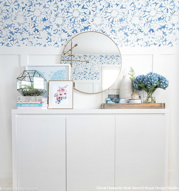 Modern Floral Wall Stencils - Painting DIY Flower Wallpaper Designs