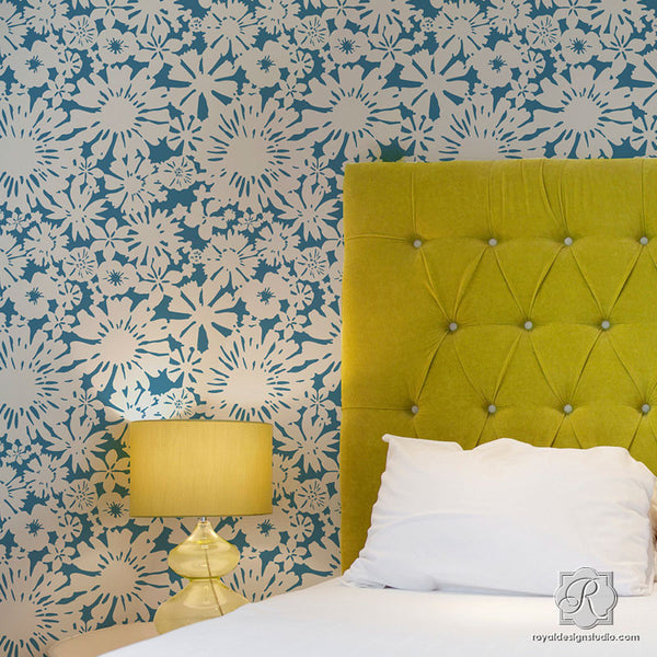 Modern Floral Wall Stencils - Painting DIY Flower Wallpaper Designs