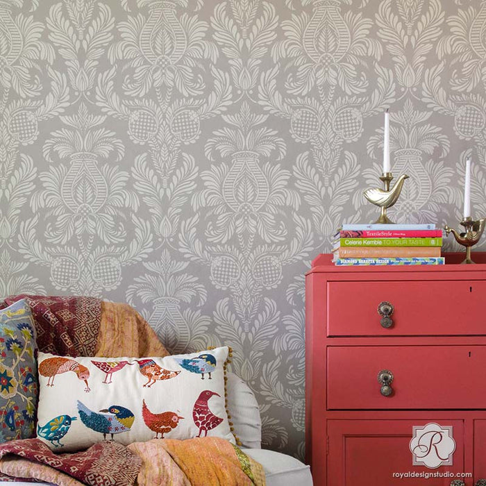 Large Damask Wall Stencils | French & Vintage Wallpaper